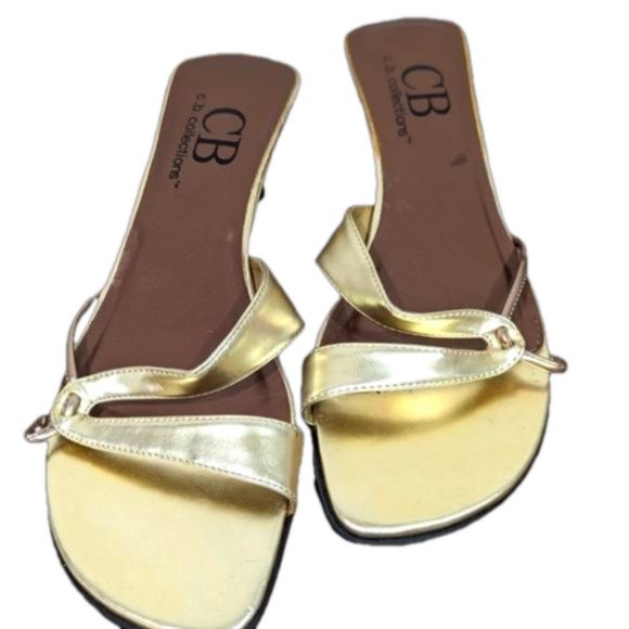 CB casual | Shoes | Cb Collection Gold Slip On Inch Heals | Poshmark
